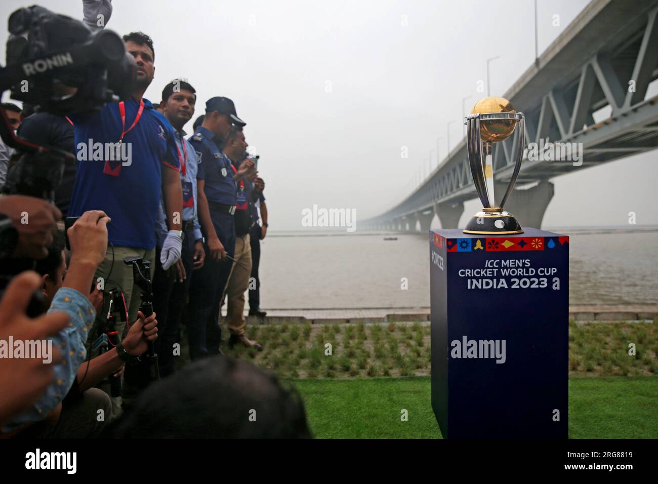The ICC Cricket World Cup 2023 trophy on display at the Padma Bridge ...