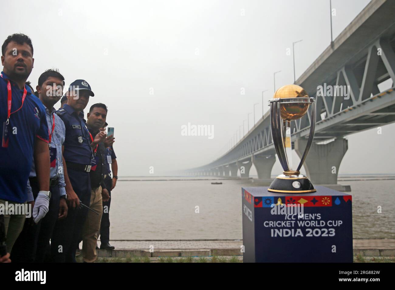 The ICC Cricket World Cup 2023 trophy on display at the Padma Bridge ...