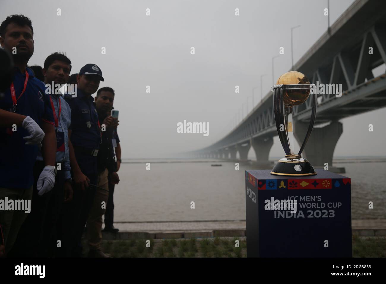 The ICC Cricket World Cup 2023 trophy on display at the Padma Bridge ...