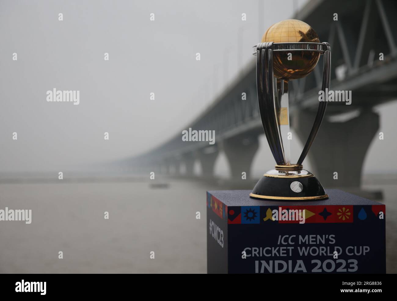 The ICC Cricket World Cup 2023 trophy on display at the Padma Bridge ...