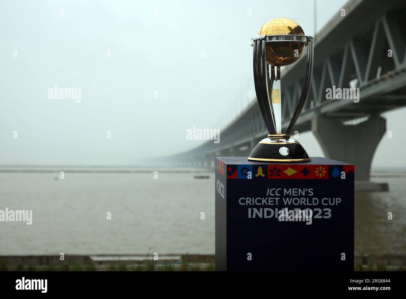 The ICC Cricket World Cup 2023 trophy on display at the Padma Bridge ...