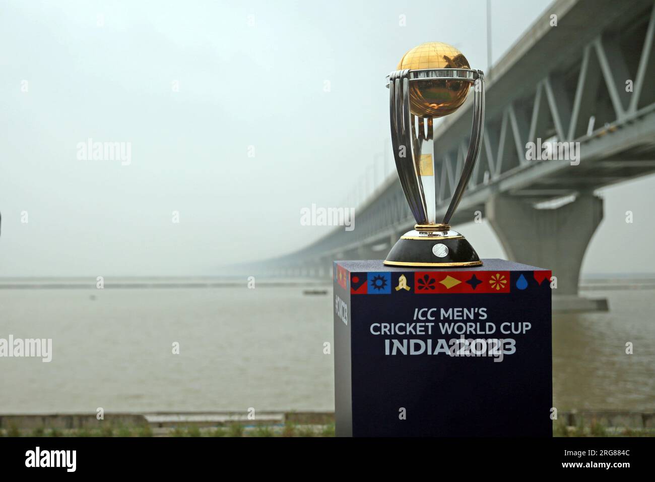 The ICC Cricket World Cup 2023 trophy on display at the Padma Bridge ...