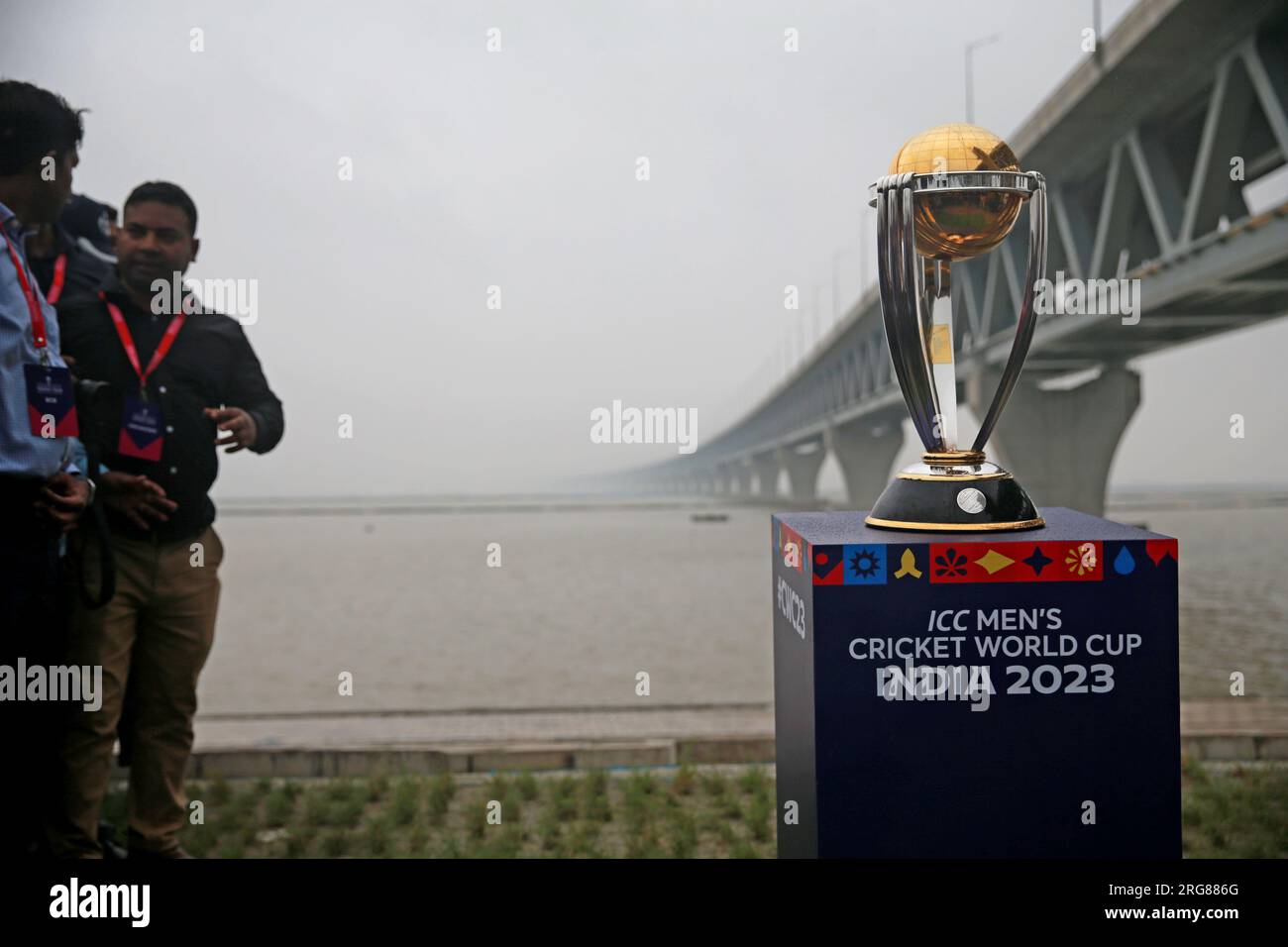 The ICC Cricket World Cup 2023 trophy on display at the Padma Bridge ...