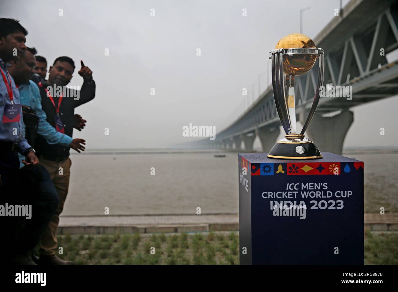 The ICC Cricket World Cup 2023 trophy on display at the Padma Bridge ...