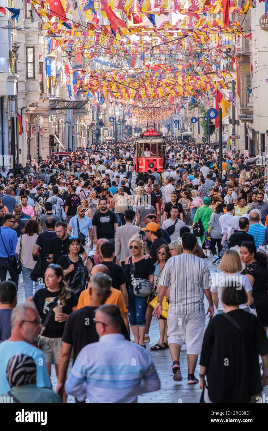 Istanbul, Turkey, Türkiye. Istiklal Street, People Walking Late ...