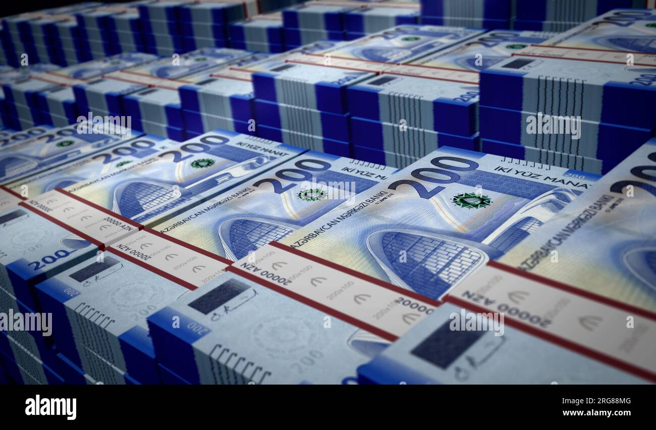 Azerbaijan money Azerbaijani Manat money pack 3d illustration. 200 AZN ...