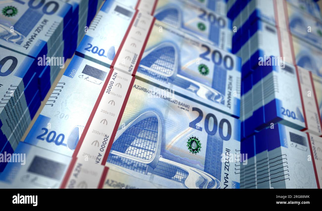 Azerbaijan money Azerbaijani Manat money pack 3d illustration. 200 AZN ...