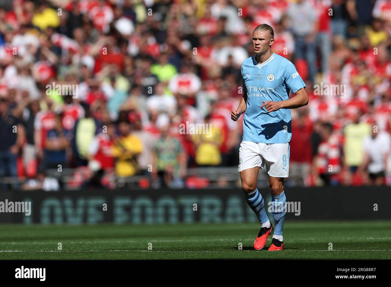 London, UK. 06th Aug, 2023. Erling Haaland of Manchester City looks on ...