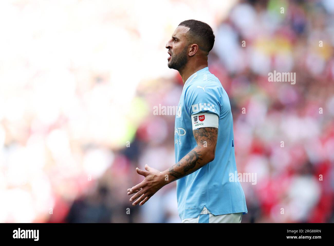 London, UK. 06th Aug, 2023. Kyle Walker of Manchester City looks on. FA ...