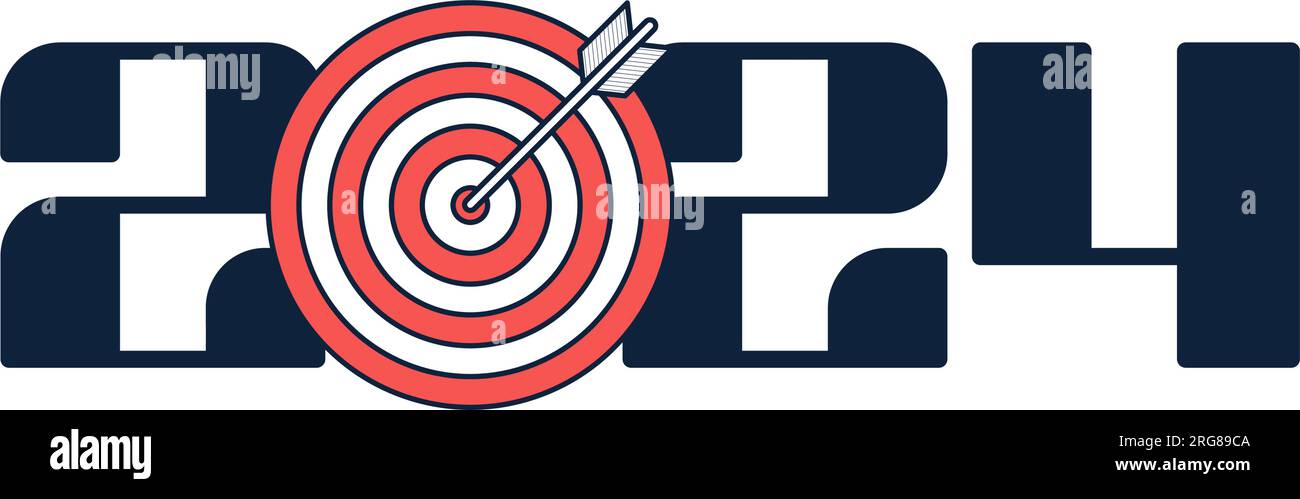 Happy New Year 2024 and target. Sports greeting card with target ball ...