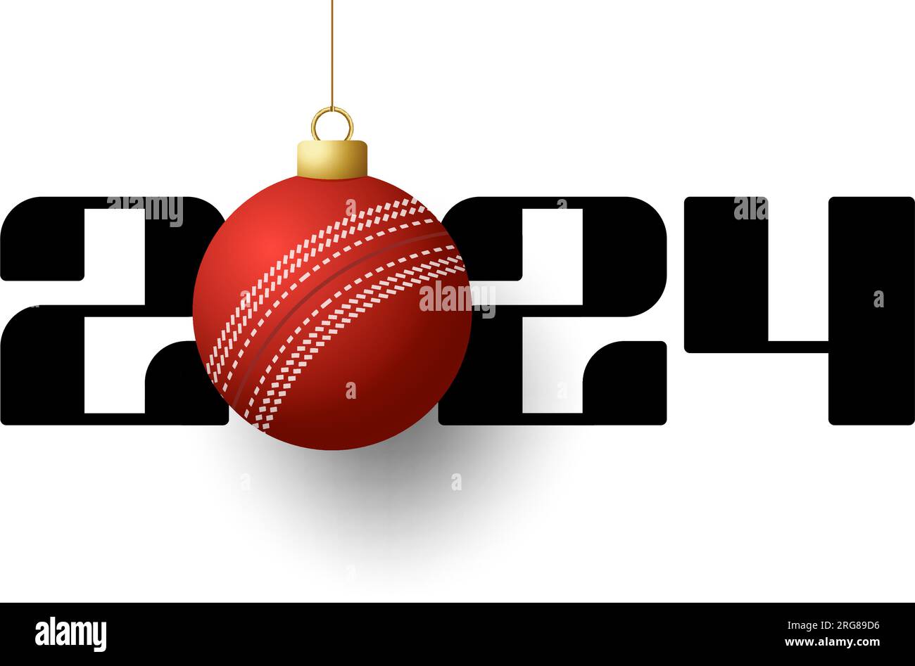 Happy New Year 2024 and cricket ball. Sports greeting card with sport ...