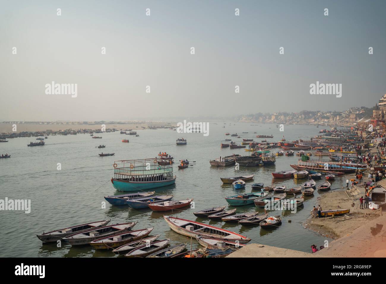 Varanasi India - March 12 2023 Ganga river view and sailing boats from ...
