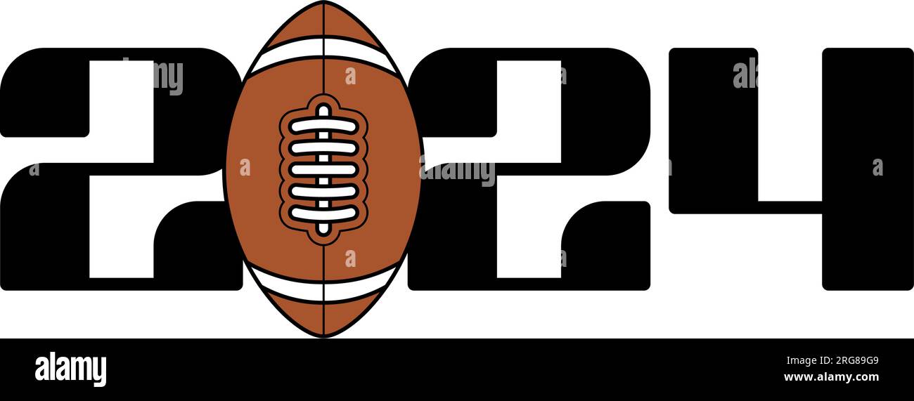 Happy New Year 2024 and rugby ball. Sports greeting card with american ...