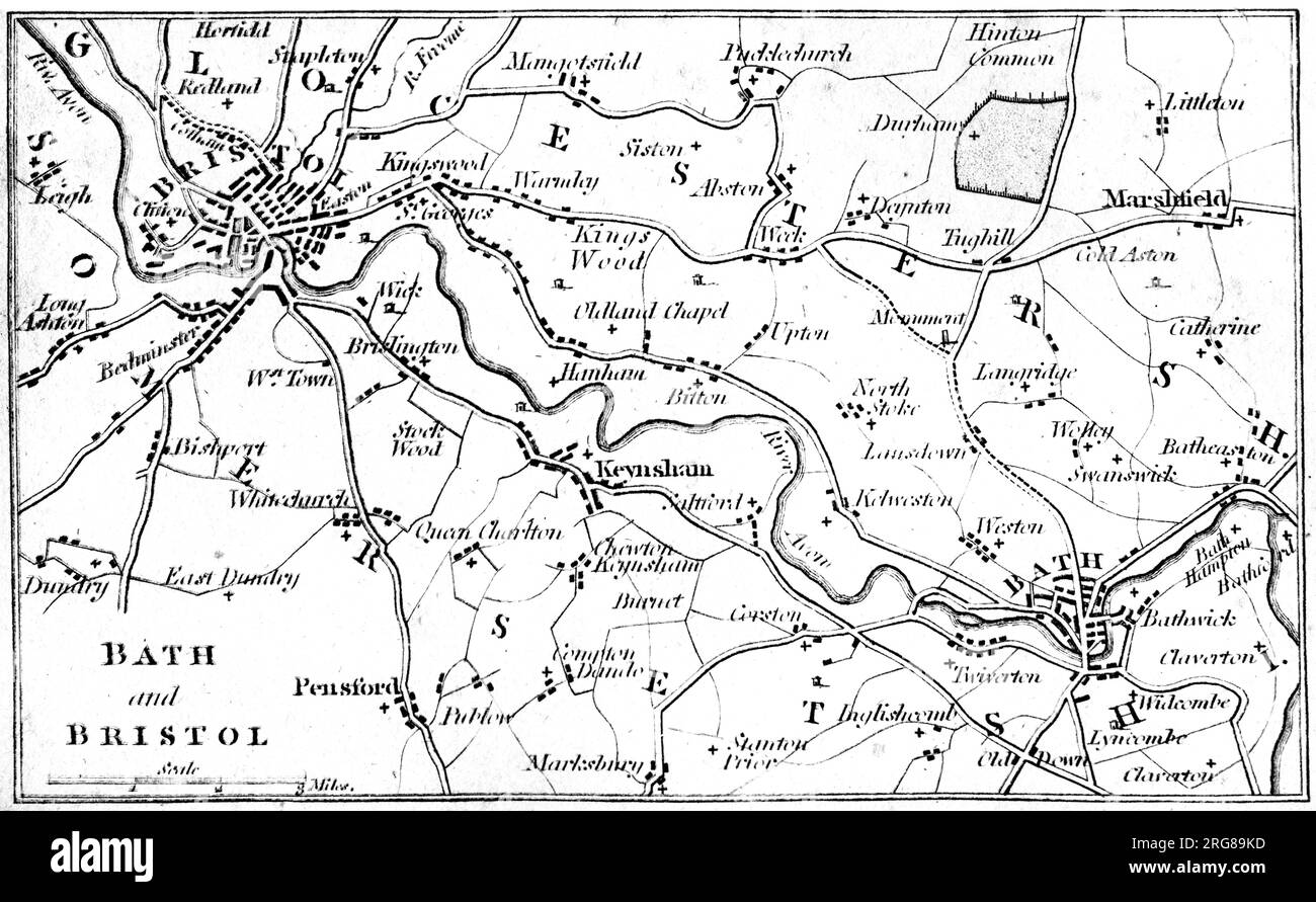 A map of Bath and Bristol UK scanned at high resolution from a book ...