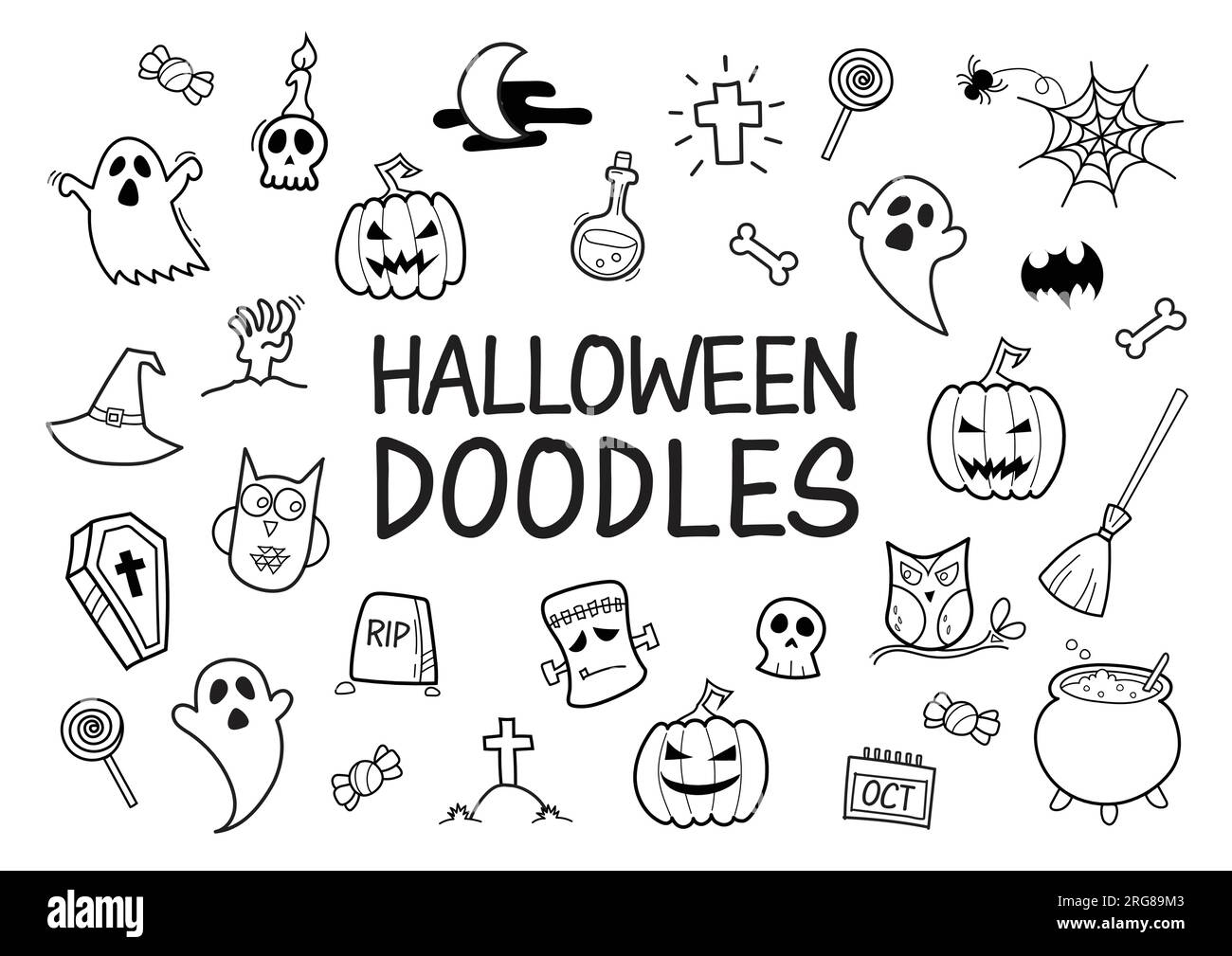 Halloween doodles hand drawn icons. Vector illustration Stock Vector ...