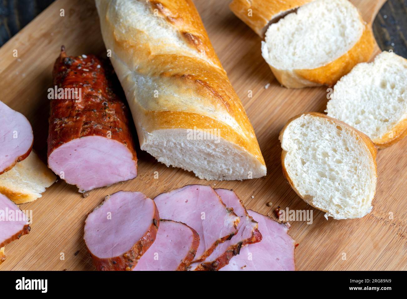 sliced boiled pork fillet meat, cooked pork fillet dish is cut into ...