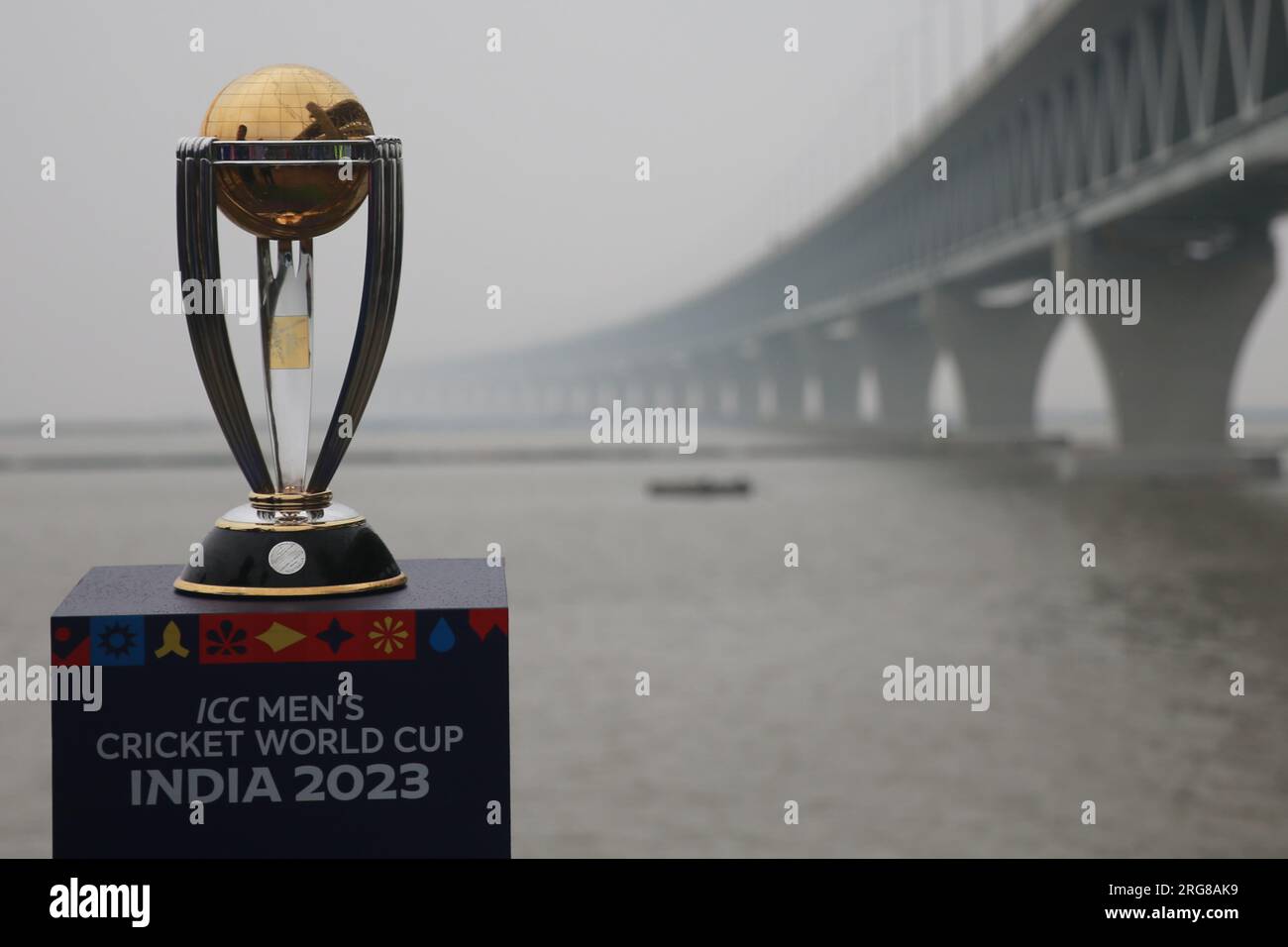The ICC Cricket World Cup 2023 trophy on display at the Padma Bridge ...