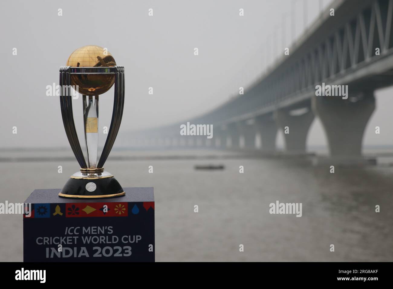 The ICC Cricket World Cup 2023 trophy on display at the Padma Bridge ...