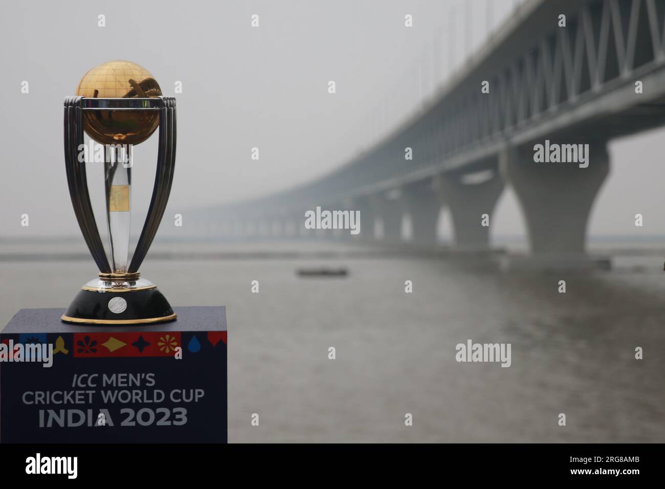 The ICC Cricket World Cup 2023 trophy on display at the Padma Bridge ...