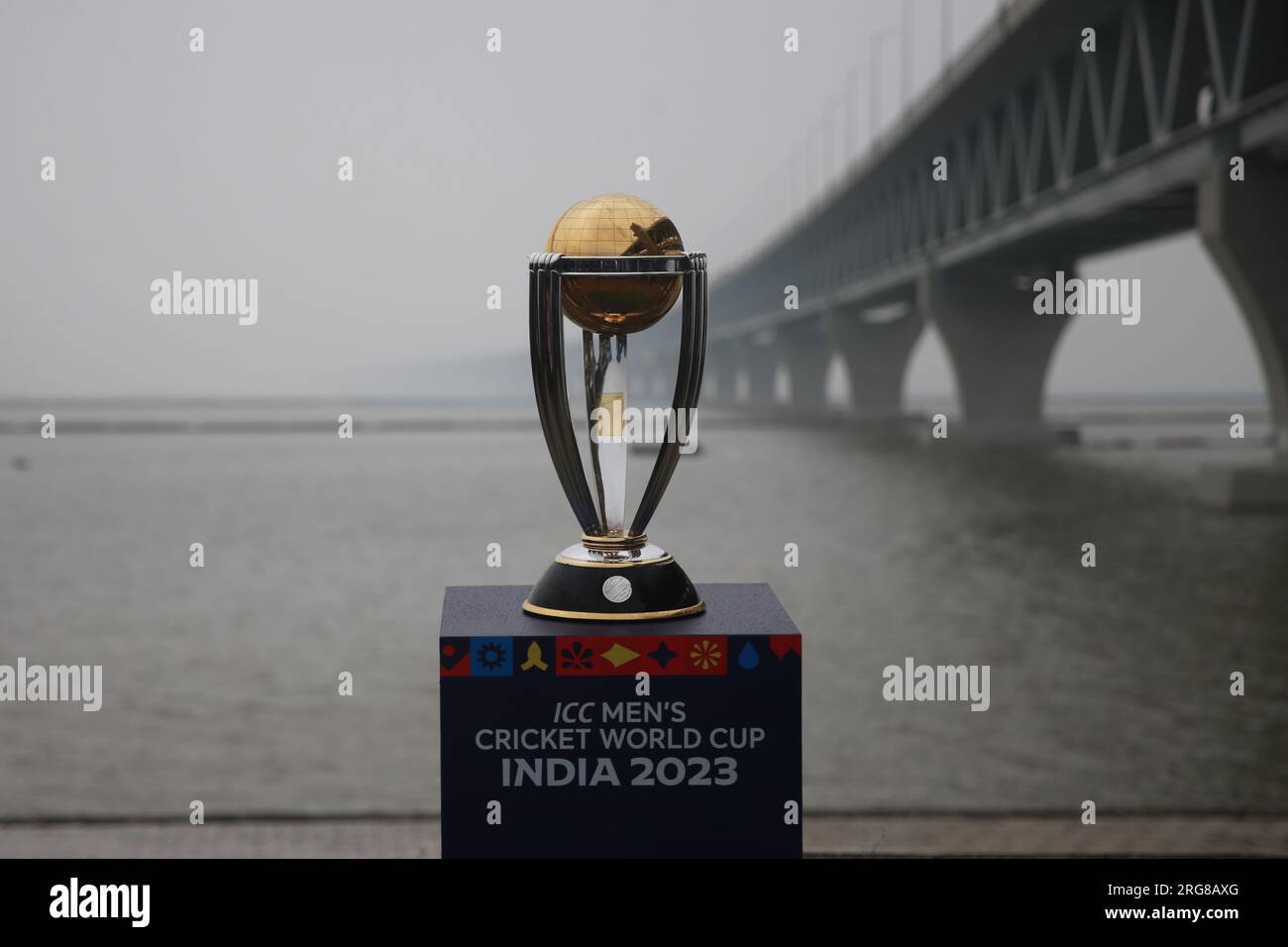 The ICC Cricket World Cup 2023 trophy on display at the Padma Bridge ...