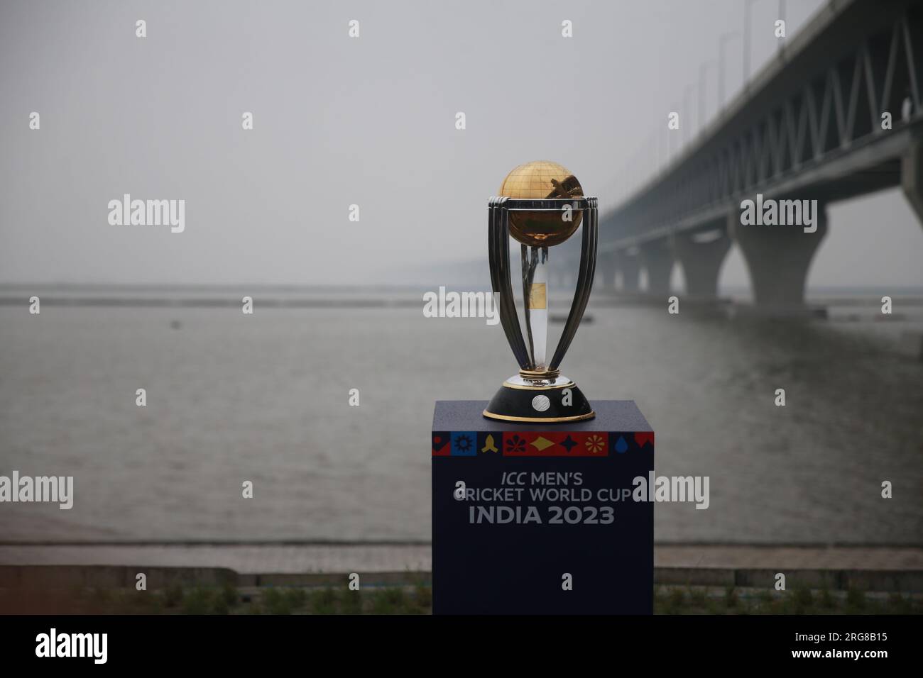 The ICC Cricket World Cup 2023 trophy on display at the Padma Bridge ...