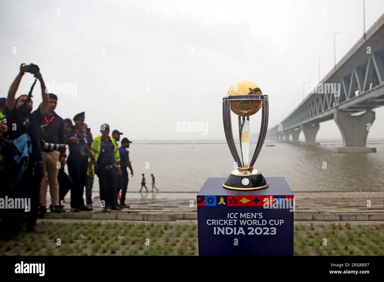 The ICC Cricket World Cup 2023 trophy on display at the Padma Bridge ...