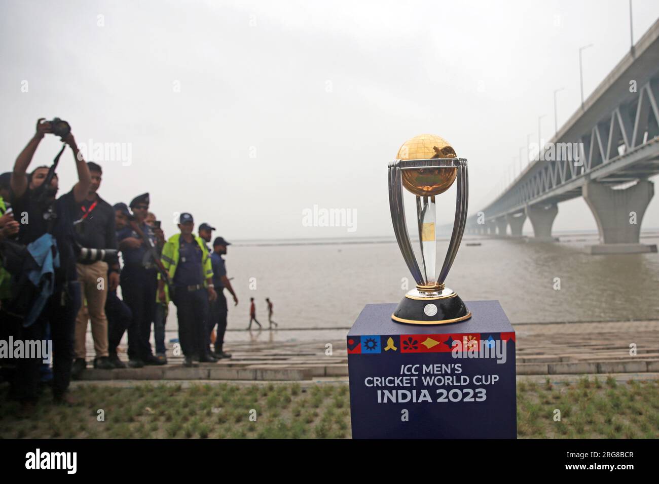 The ICC Cricket World Cup 2023 trophy on display at the Padma Bridge ...