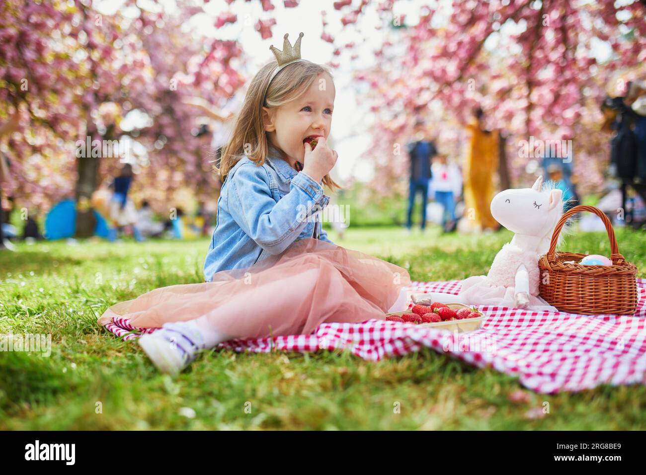 Adorable preschooler girl in tutu skirt and princess crown enjoying ...