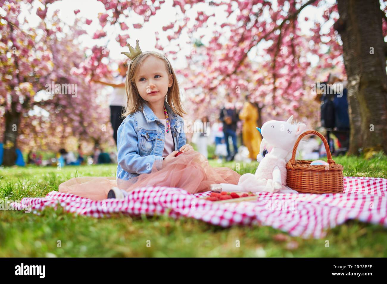 Adorable preschooler girl in tutu skirt and princess crown enjoying ...