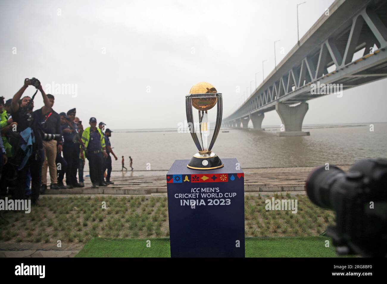 The ICC Cricket World Cup 2023 trophy on display at the Padma Bridge ...