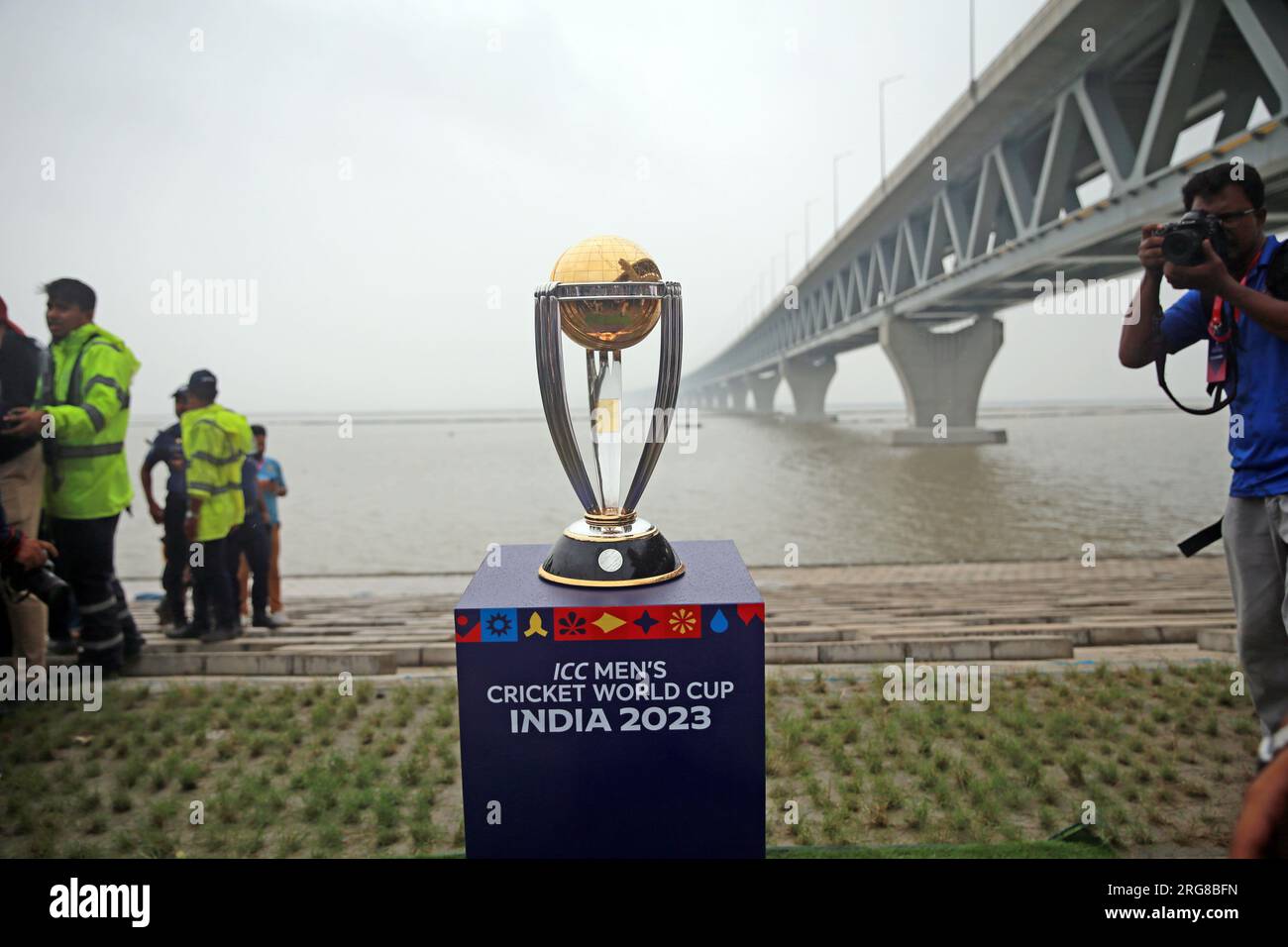 The ICC Cricket World Cup 2023 trophy on display at the Padma Bridge ...