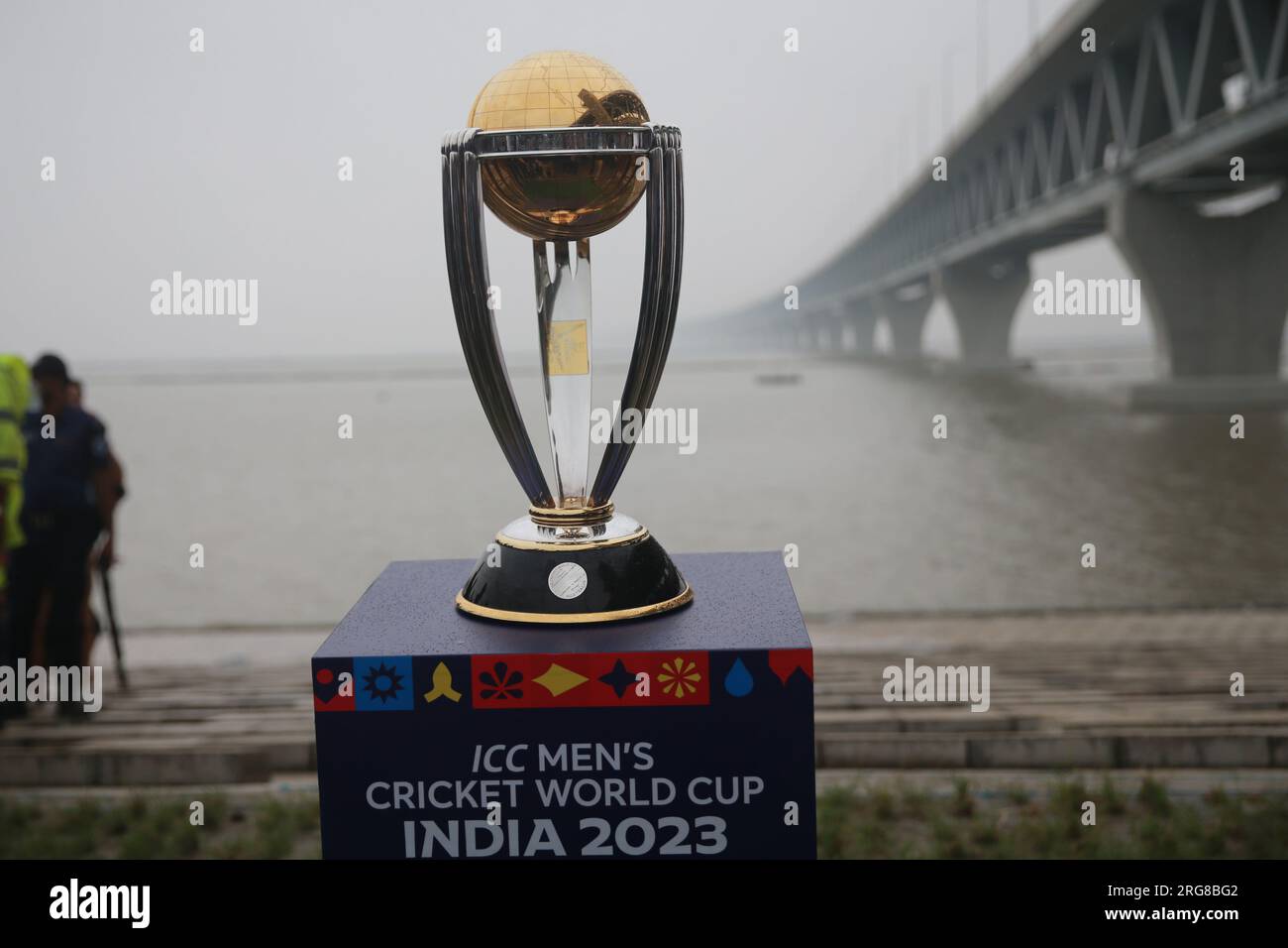 The ICC Cricket World Cup 2023 trophy on display at the Padma Bridge ...