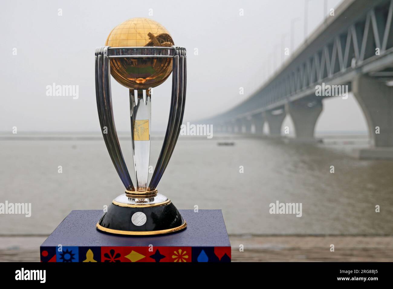The ICC Cricket World Cup 2023 trophy on display at the Padma Bridge ...
