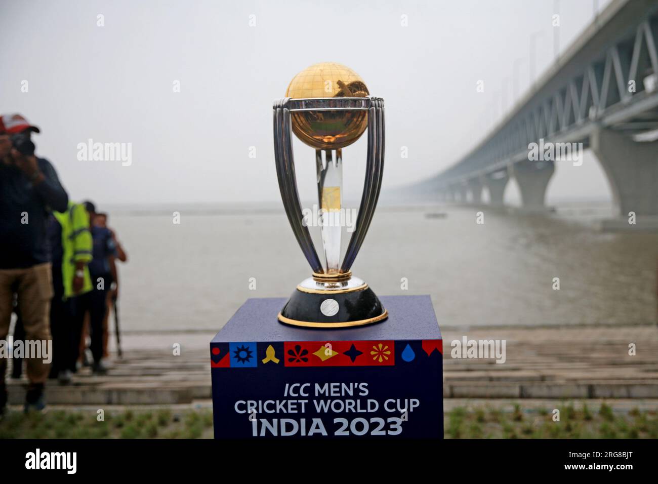 The ICC Cricket World Cup 2023 trophy on display at the Padma Bridge ...