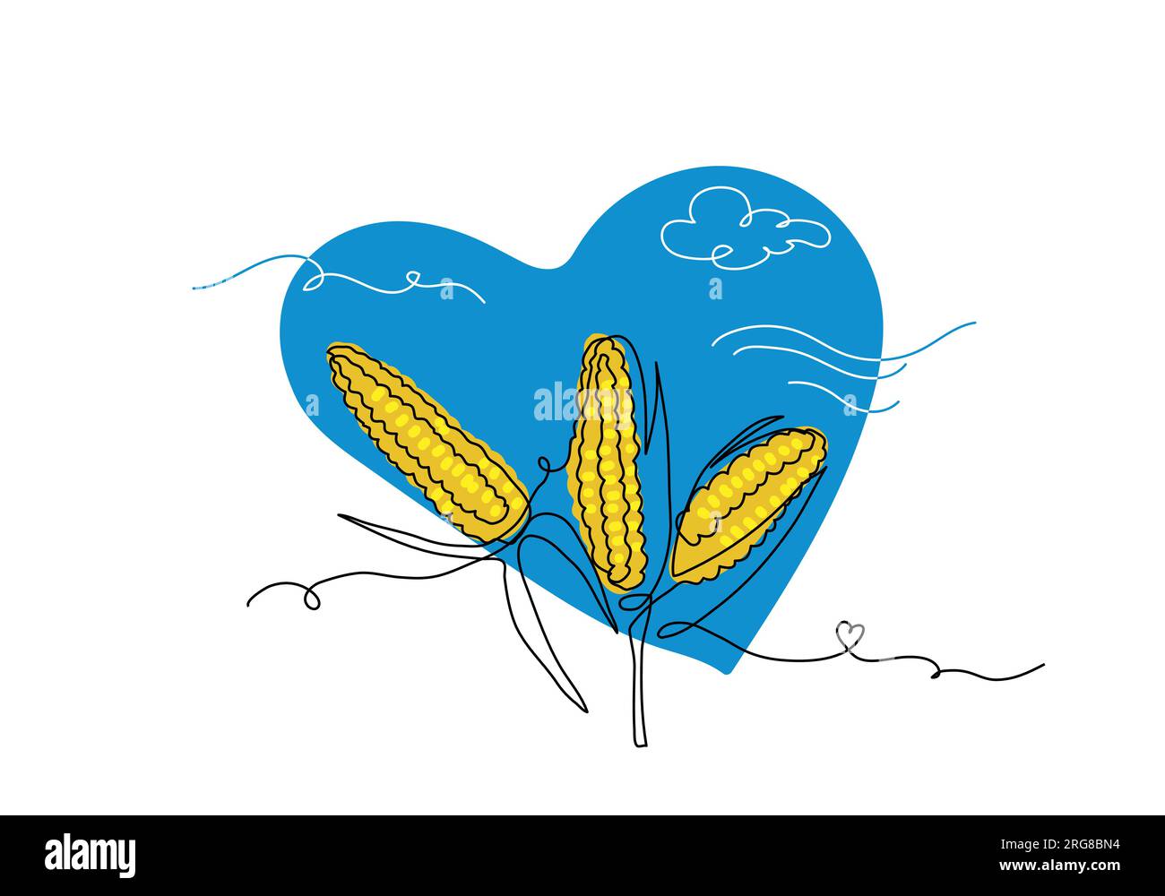 Ukrainian corn simple vector line art illustration. Ukrainian heart ...