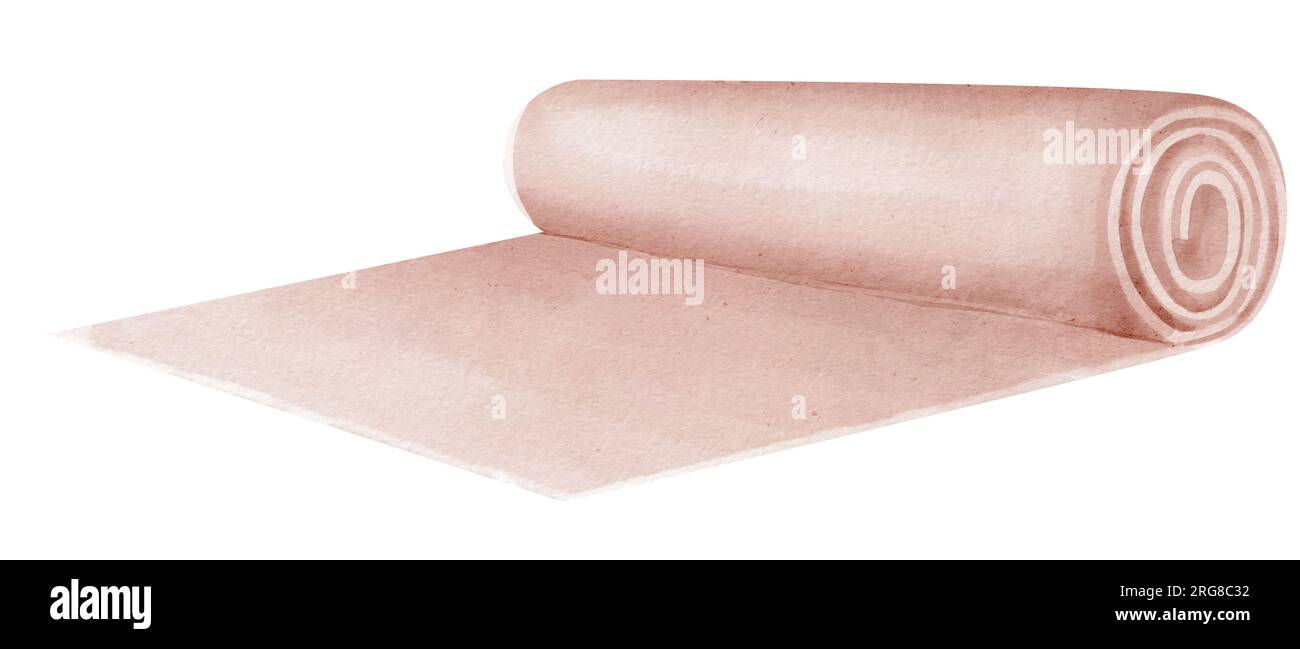 Yoga and Fitness Mat. Hand drawn watercolor illustration of exercise ...