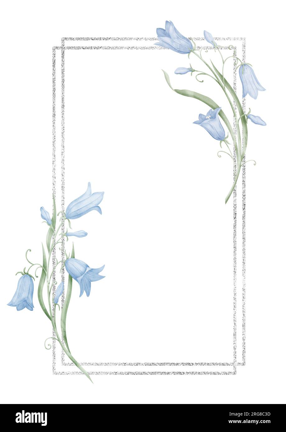 Frame with Bluebell Flowers. Hand drawn watercolor illustration with ...