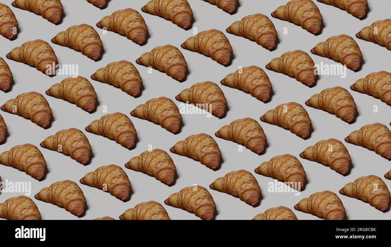 Fresh baked croissants, top view. Breakfast bun food croissant isolate ...