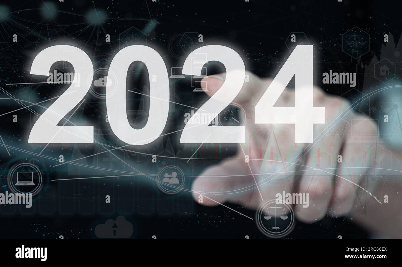 Business increase arrow graph corporate future growth year 2023 to 2024 ...