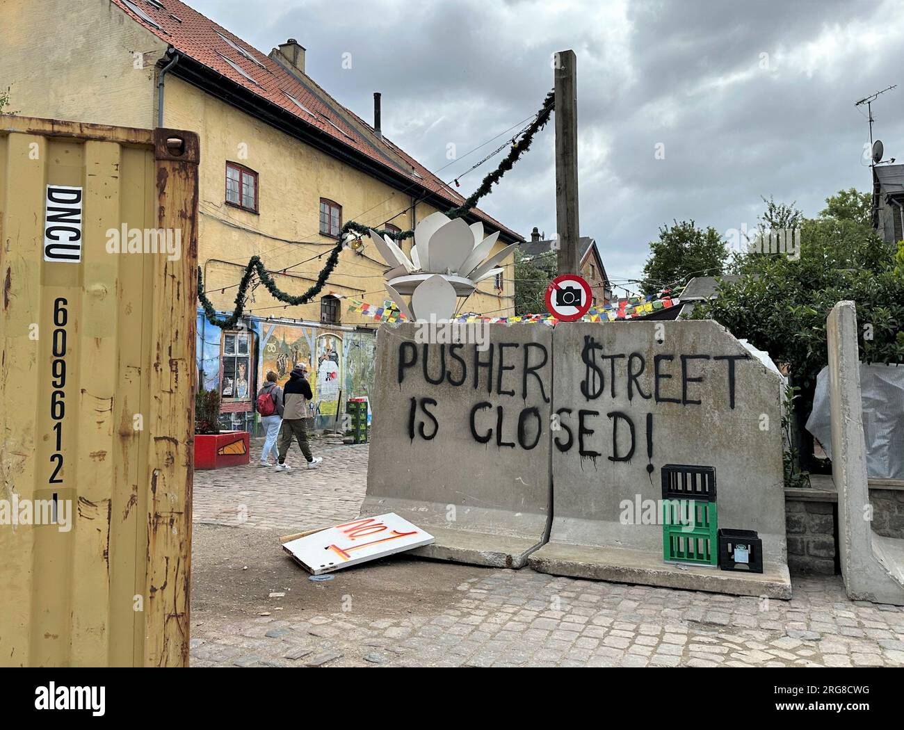 Kopenhagen, Denmark. 08th Aug, 2023. "Pusher Street is closed!" (Pusher ...