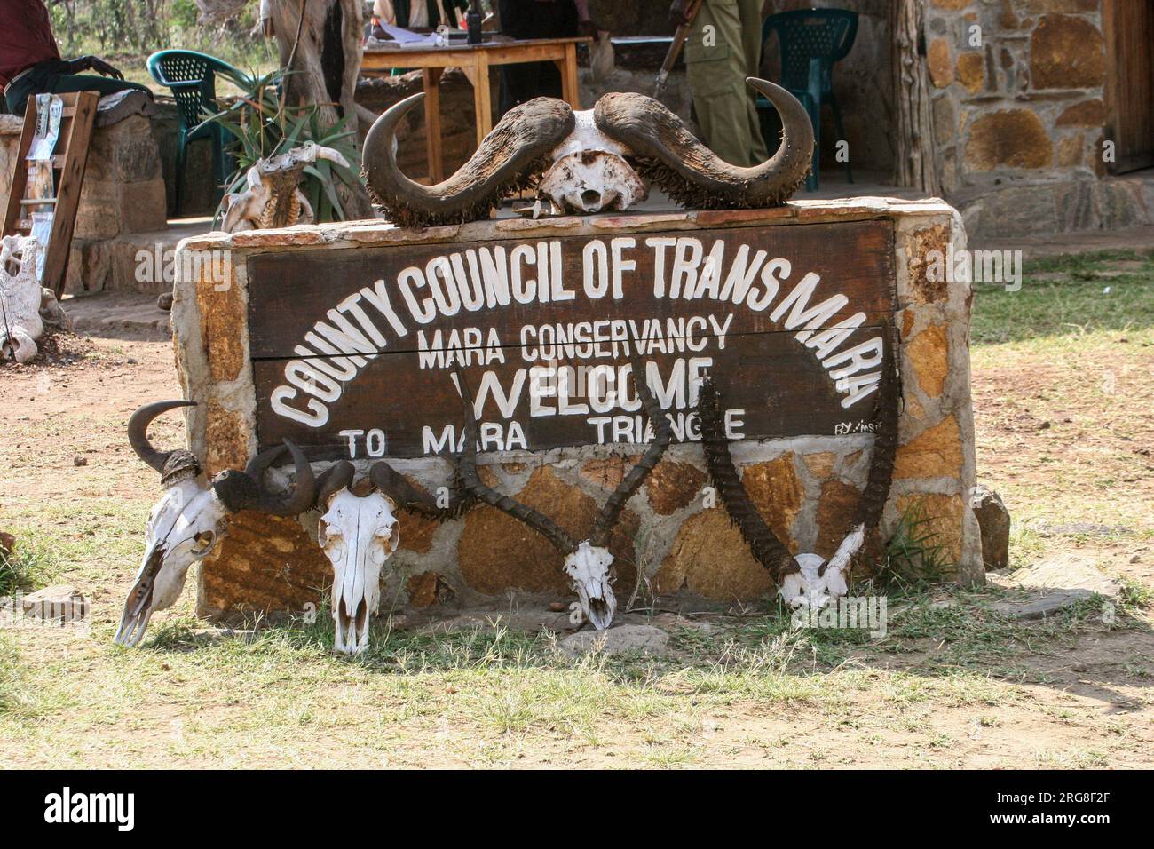 sign and animal skulls at Masai Mara Conservancy, Kenya Safari Lodge ...