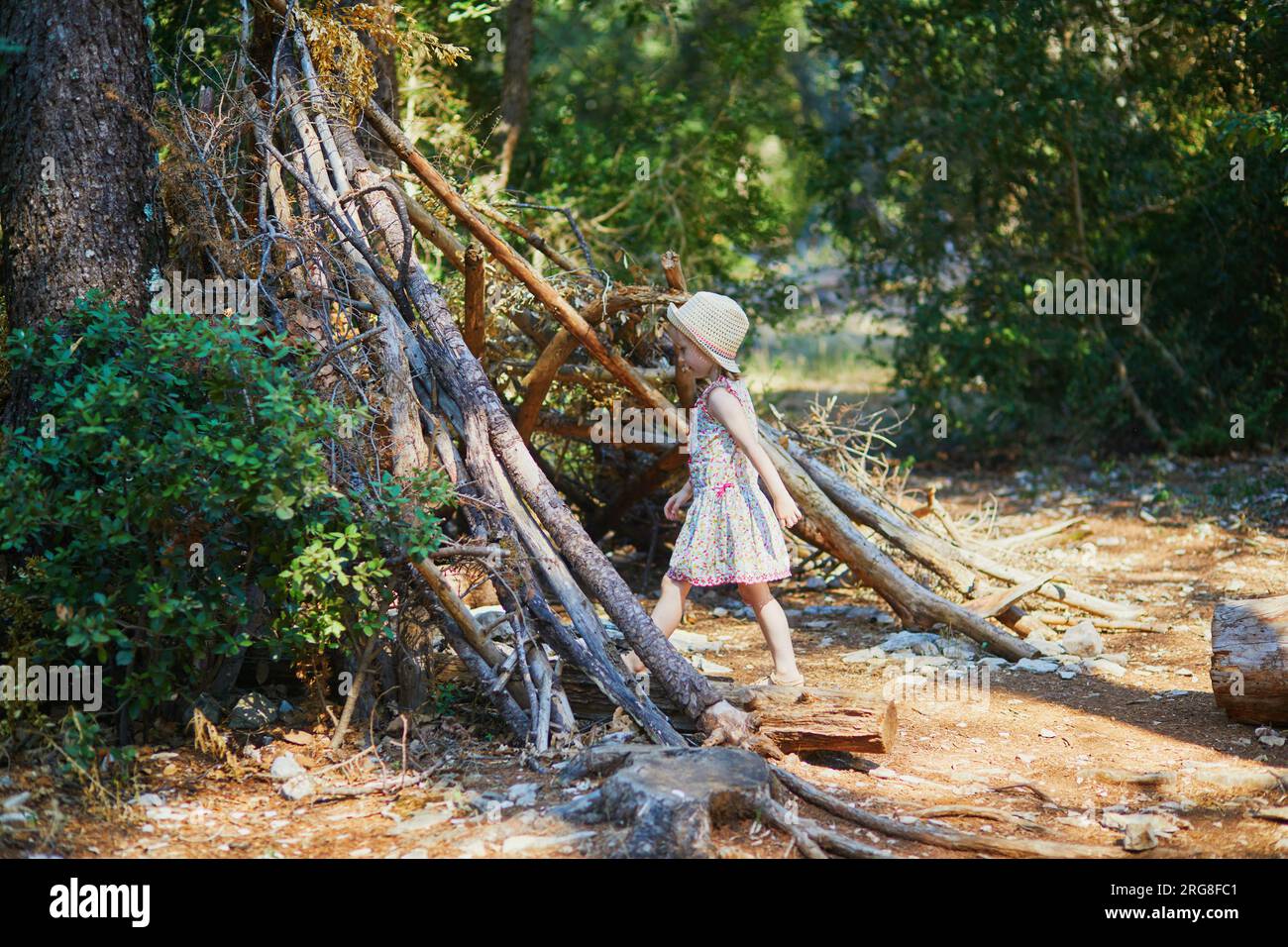 Preschooler girl in cedar forest (la foret des cedres) with great ...