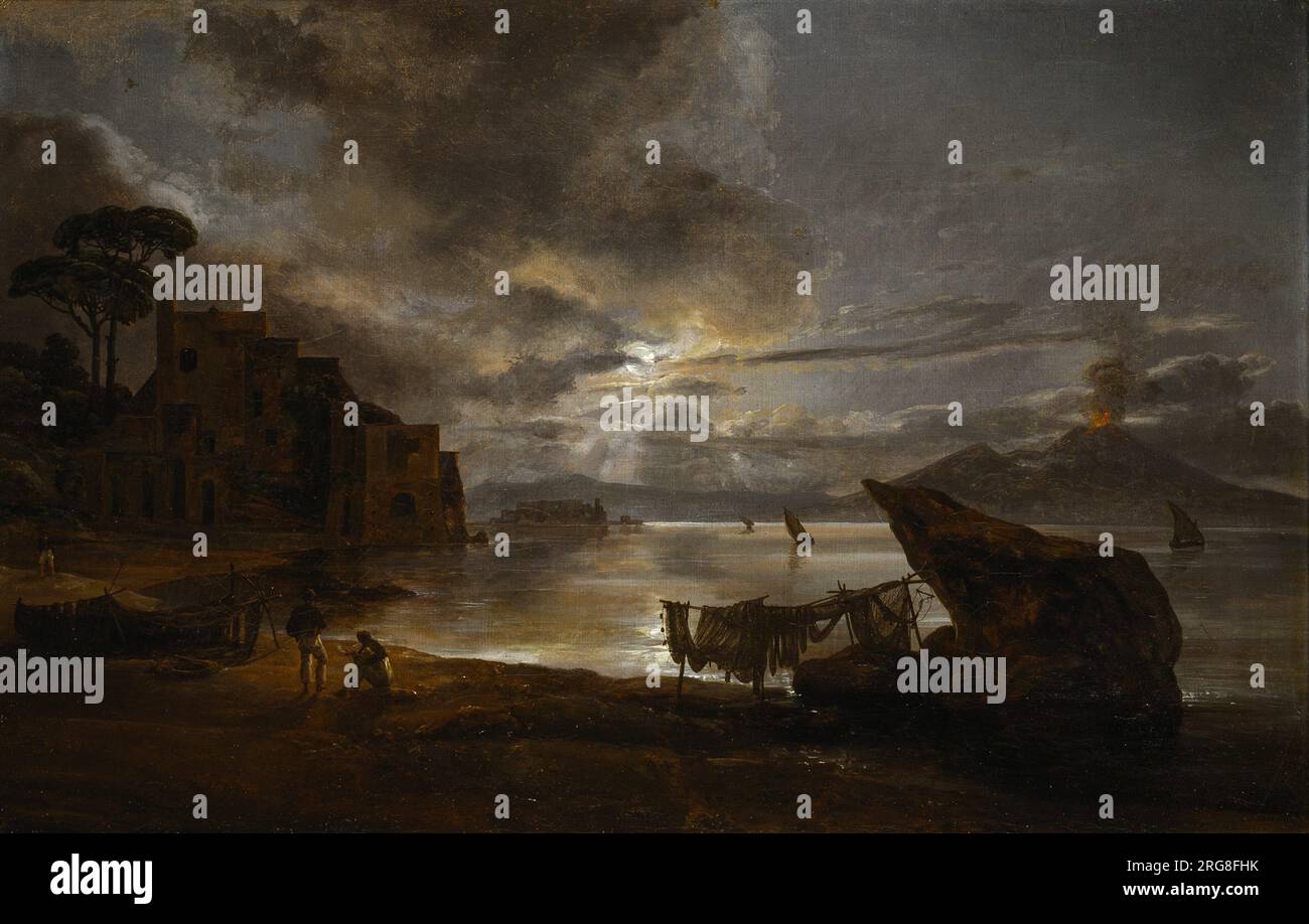 The Bay of Naples by moonlight 1821 by Johan Christian Dahl Stock Photo ...