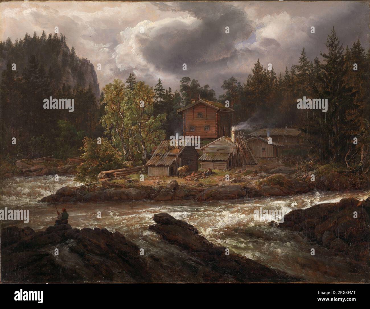 View of Hønefossen 1847 by Johan Christian Dahl Stock Photo - Alamy