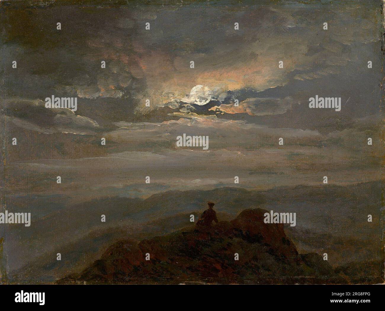 Landscape in Moonlight 1823 by Johan Christian Dahl Stock Photo - Alamy