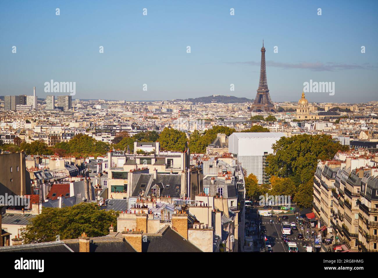 Scenic Parisian cityscape. Aerial view of the main attractions of Paris ...