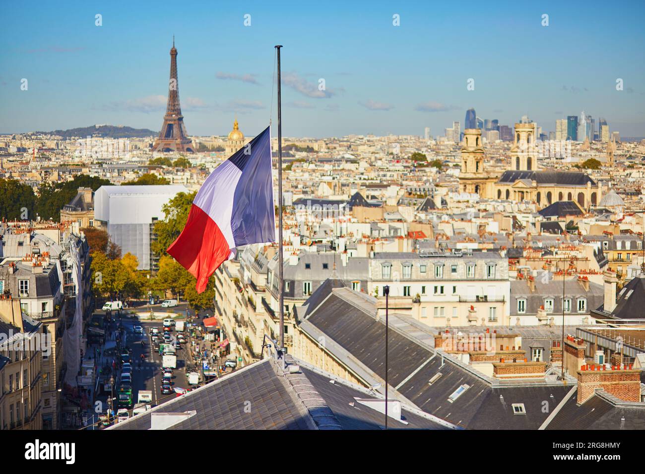 Scenic Parisian cityscape. Aerial view of the Eiffel tower over the ...
