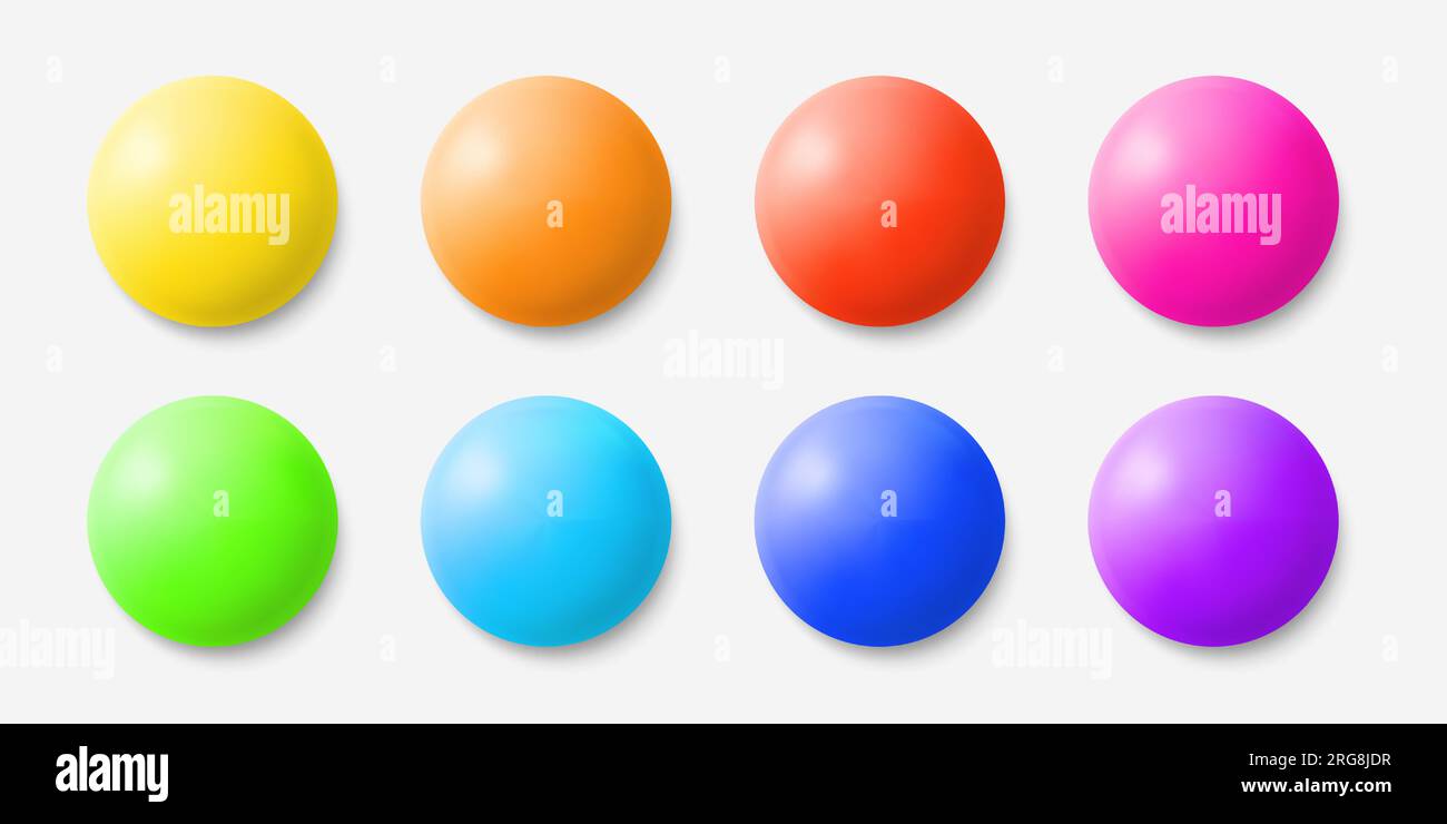 Collection of colorful circle buttons. 3D empty shiny round badges in ...