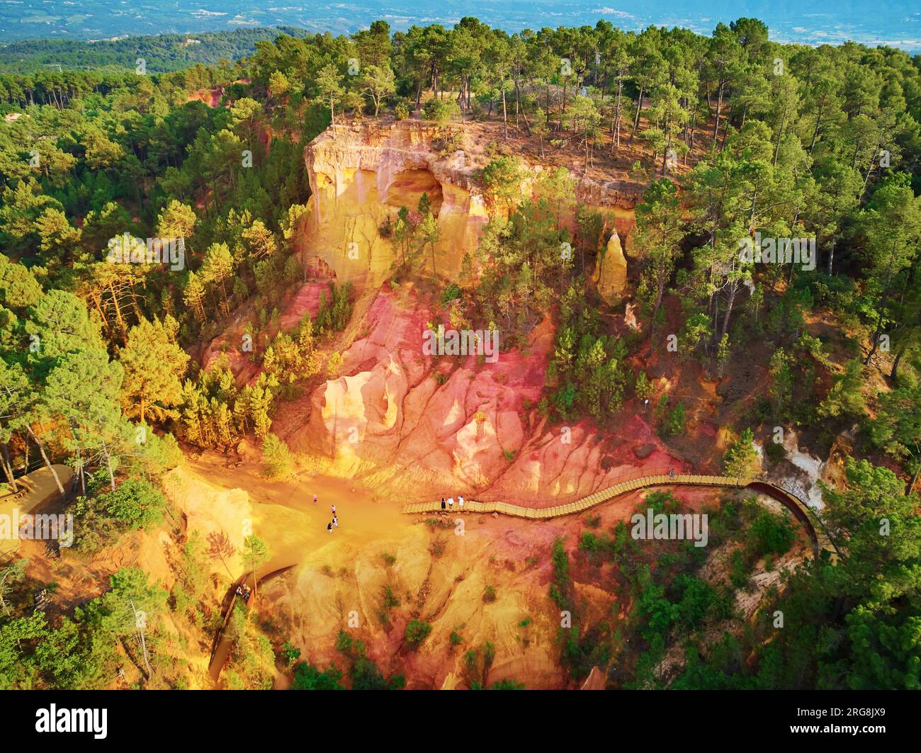 Aerial drone view of famous Ochre path (Sentier des Ocres in French ...