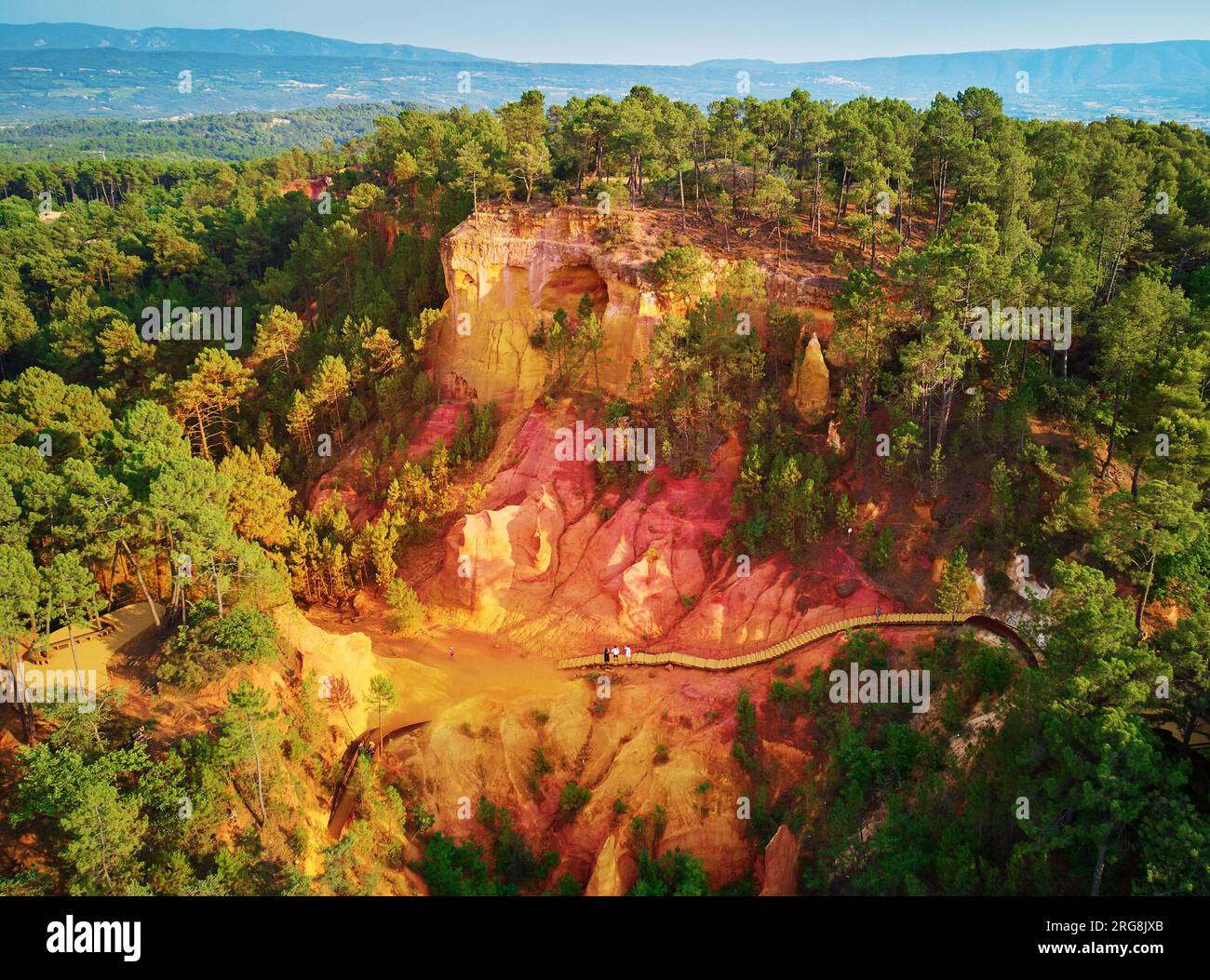 Aerial drone view of famous Ochre path (Sentier des Ocres in French ...